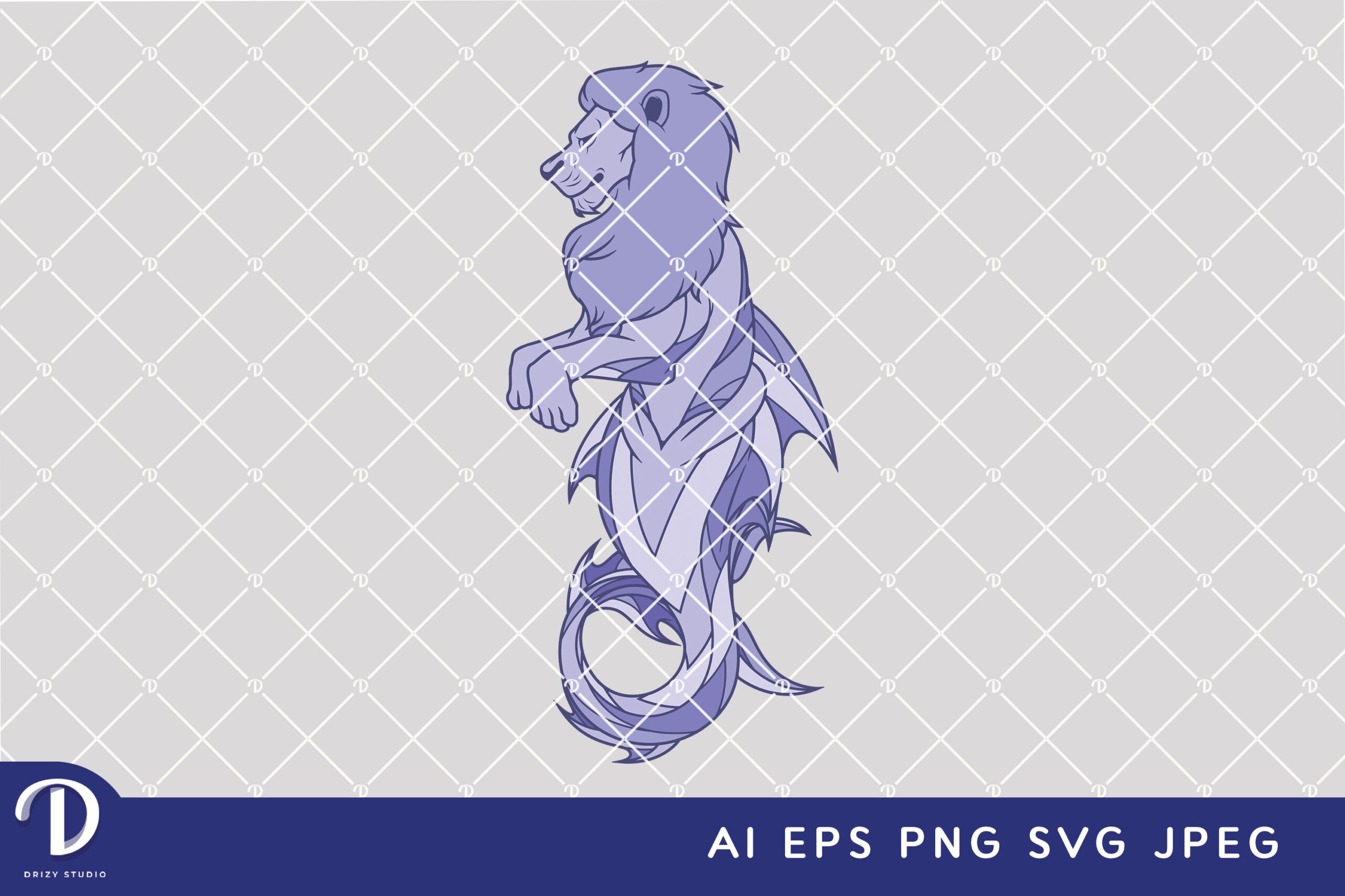 Blue Lion Mermaid Merlion Fantasy Animal for T-Shirt Design - Drizy Studio