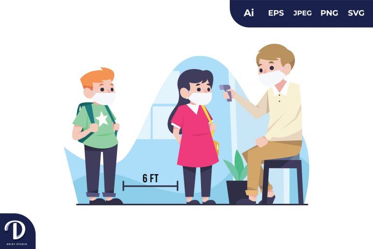 Checking Body Temperature - New Normal Illustration - Drizy Studio