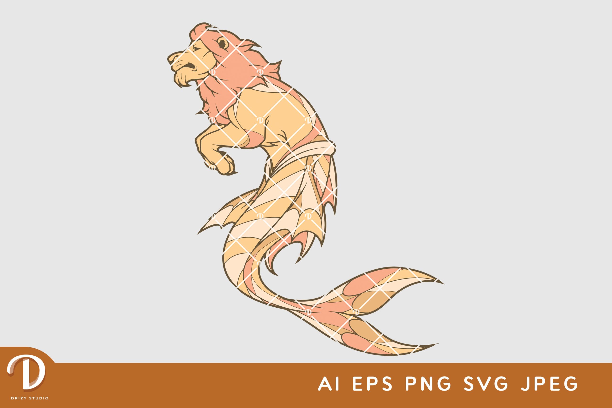 Golden Lion Mermaid Merlion Fantasy Animal for T-Shirt Design - Drizy ...