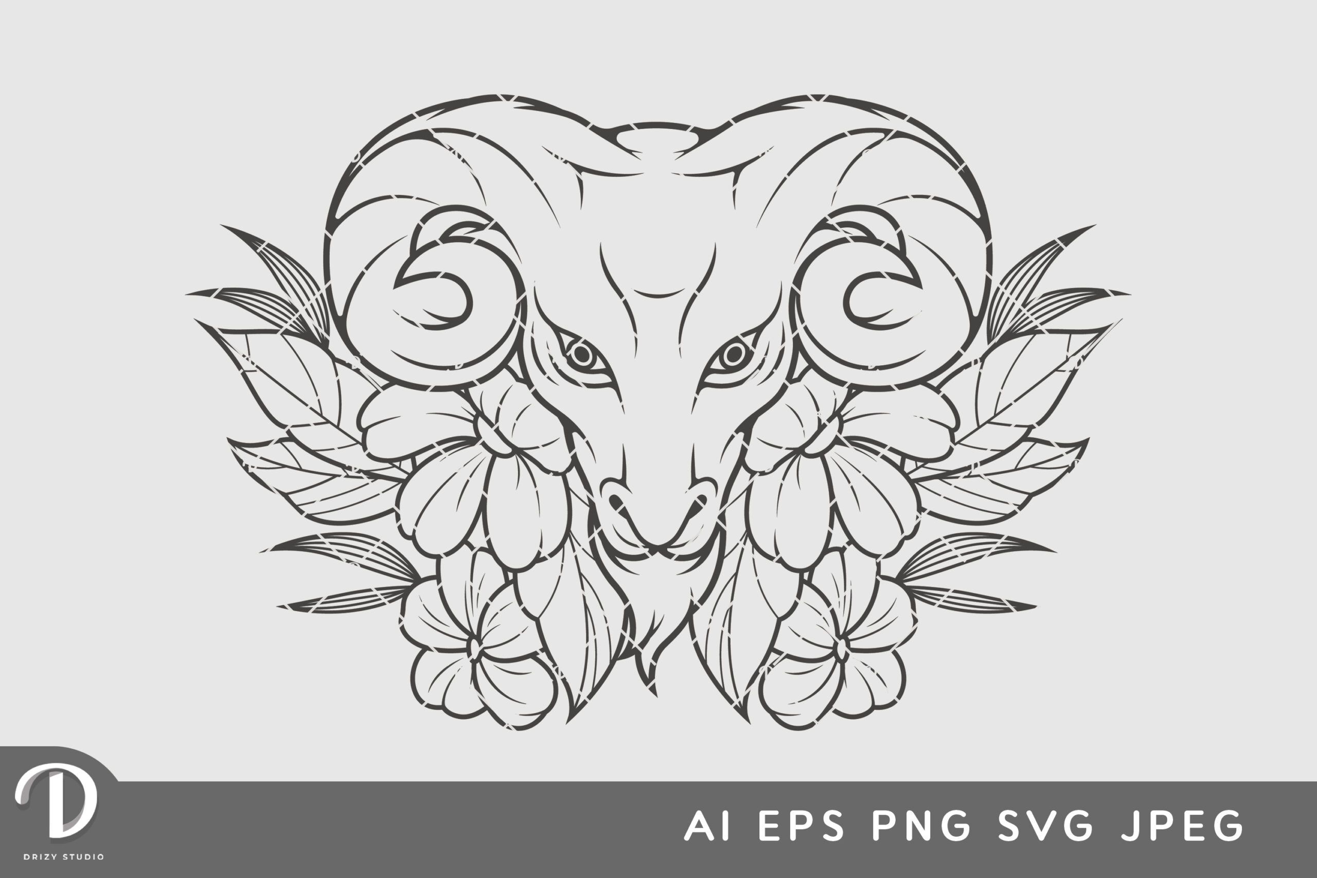 Serious Goat and Flowers for T-Shirt Design - Drizy Studio