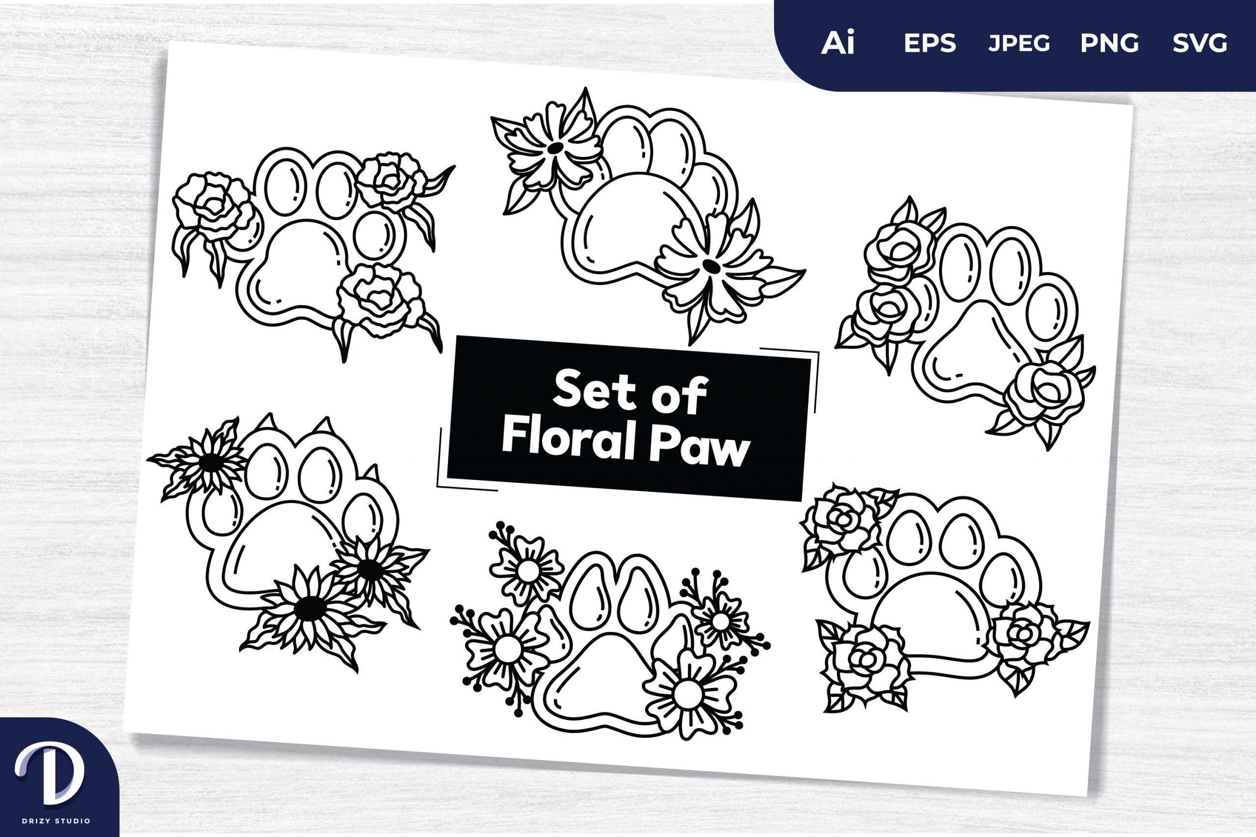 Cute Floral Animal Paws SVG - Set of 6 Variations - Drizy Studio