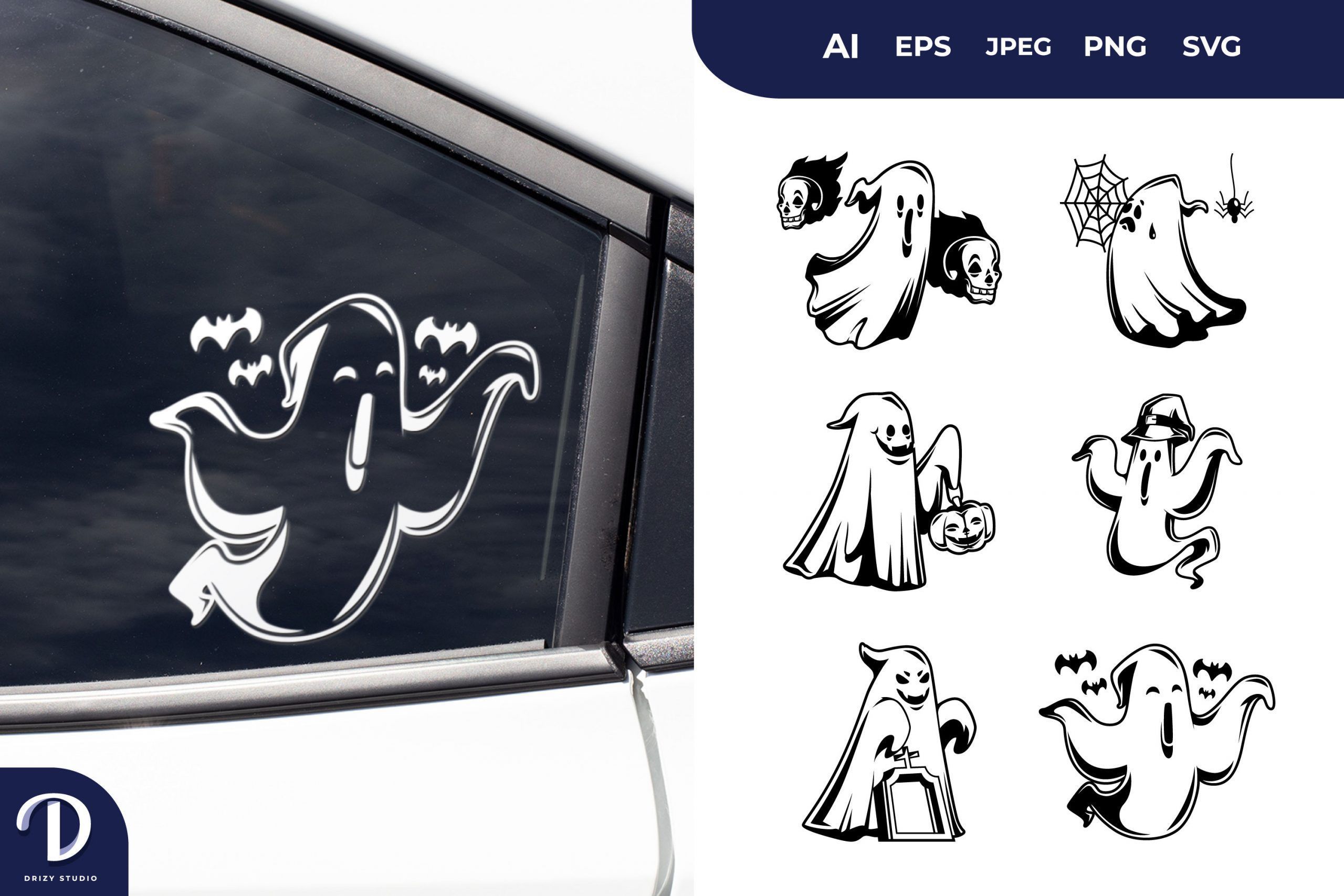 Funny Ghost Activities SVG Decal - Set of 6 Variations - Drizy Studio