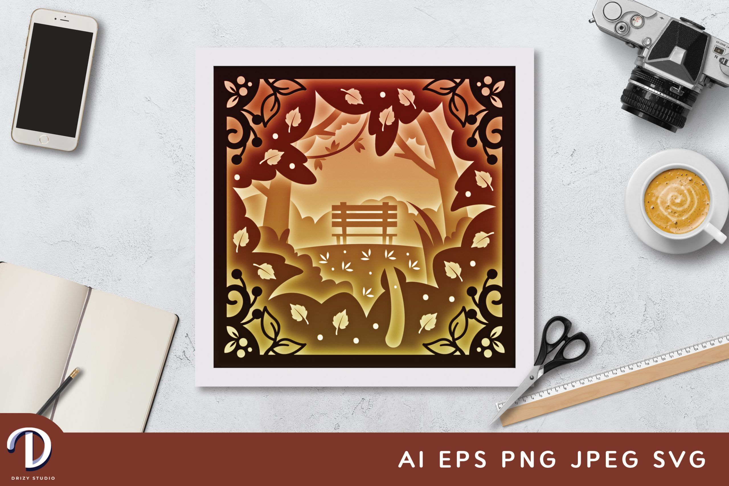 Autumn 3D Shadow Box - Layered Paper Cut - Drizy Studio