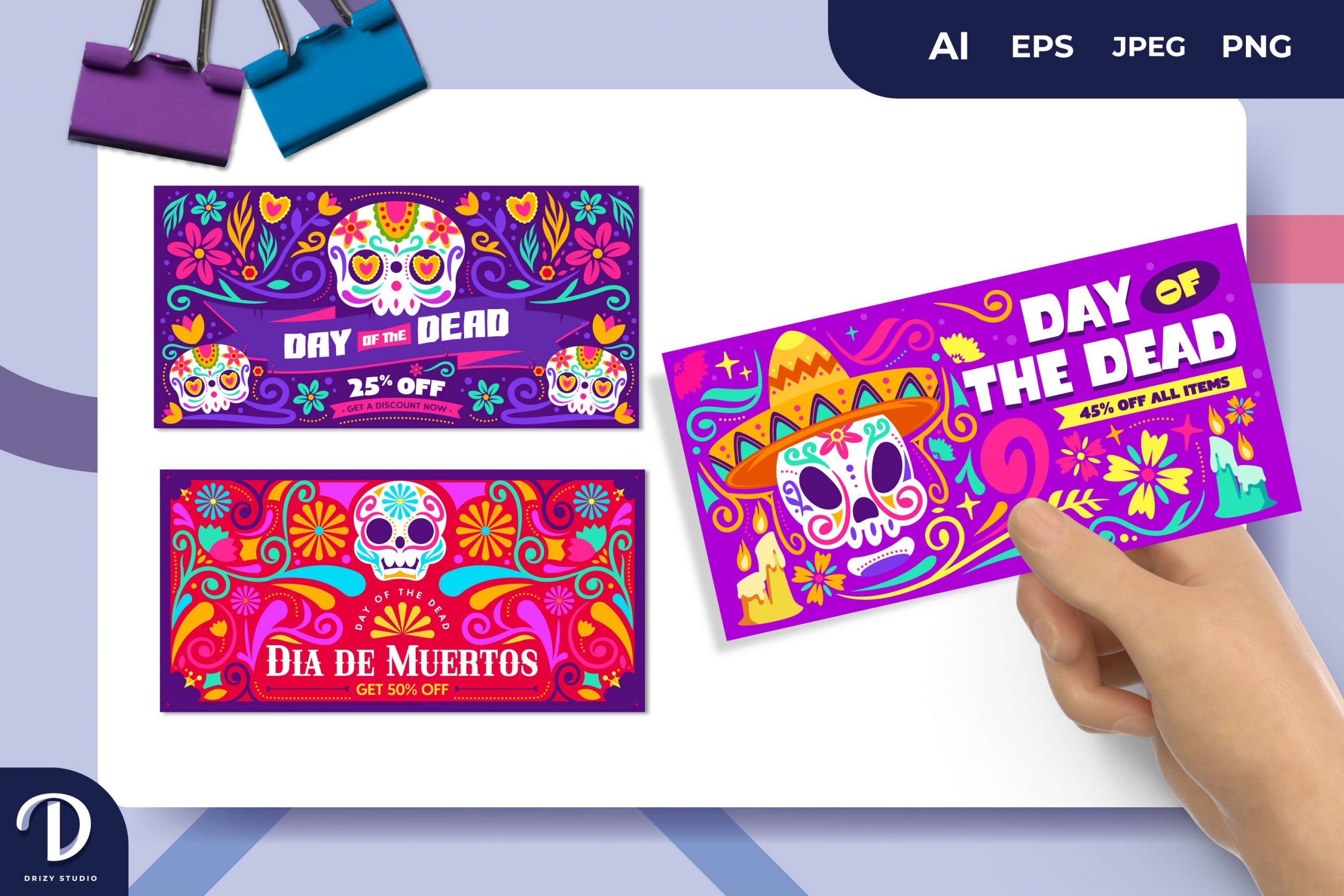 Day of the Dead, Dia de Muertos Discount Voucher Set - Drizy Studio