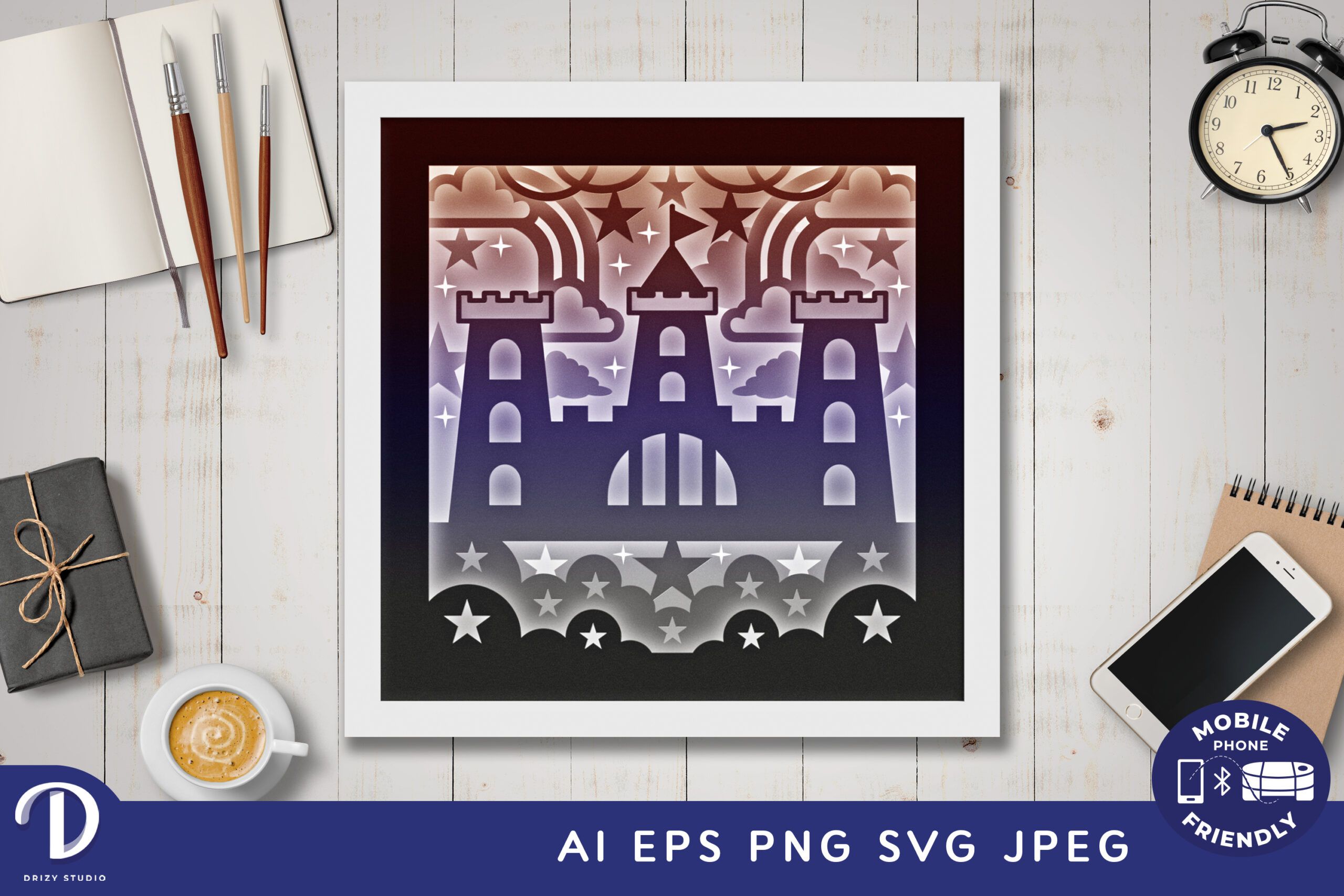 3D Cute Fantasy Castle Shadow Box SVG Multilayer Papercut - Drizy Studio
