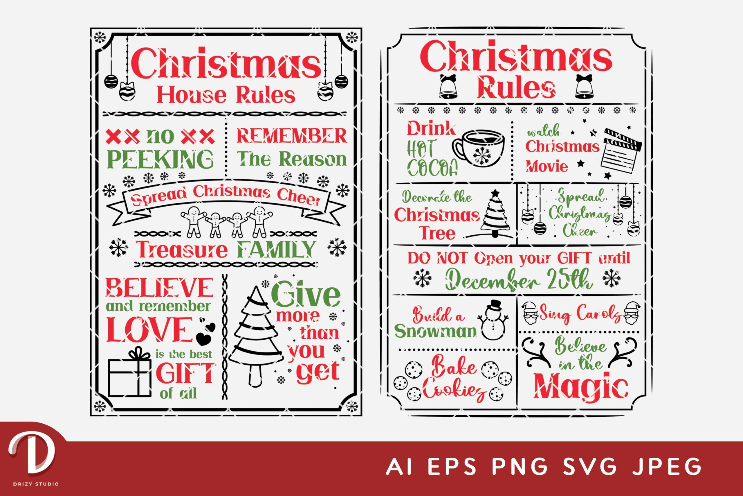 A4 Festive Christmas Rules SVG Set of 2, Printable Wall Decoration ...