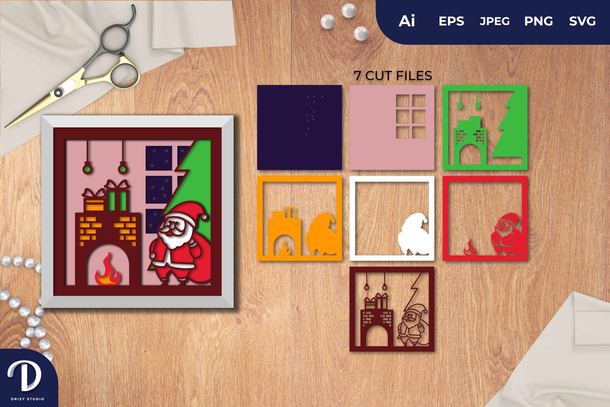 Christmas 3D Shadow Box, Santa Brings Gifts - Drizy Studio
