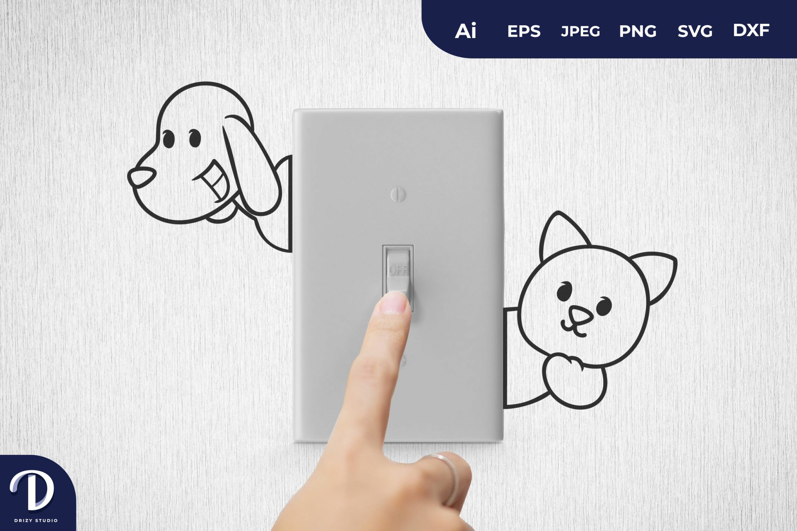 Cute Dog and Cat Light Switch Decal - Drizy Studio