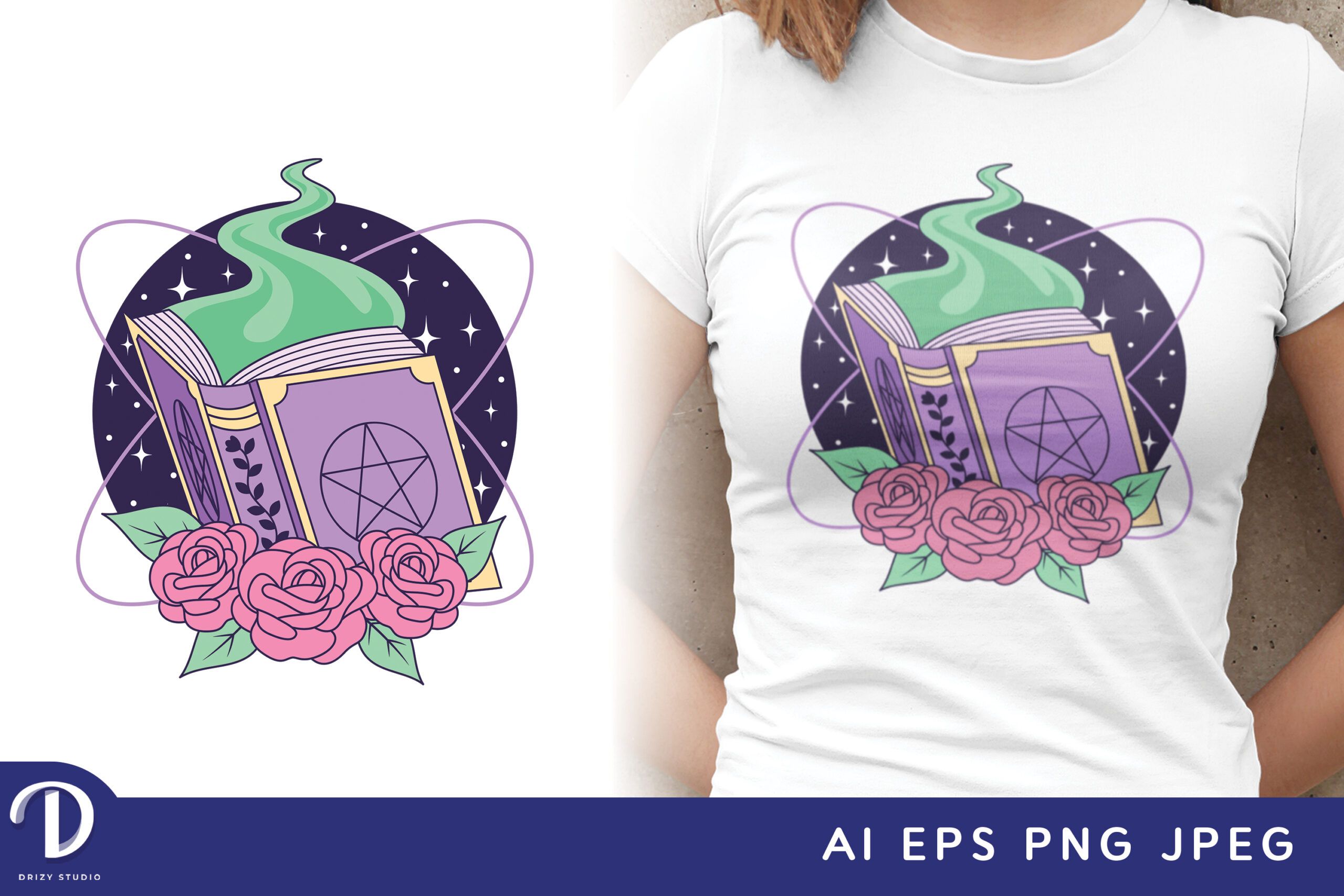 Pastel Halloween Shirt - Witch's Magic Spell Book with Flowers - Drizy ...