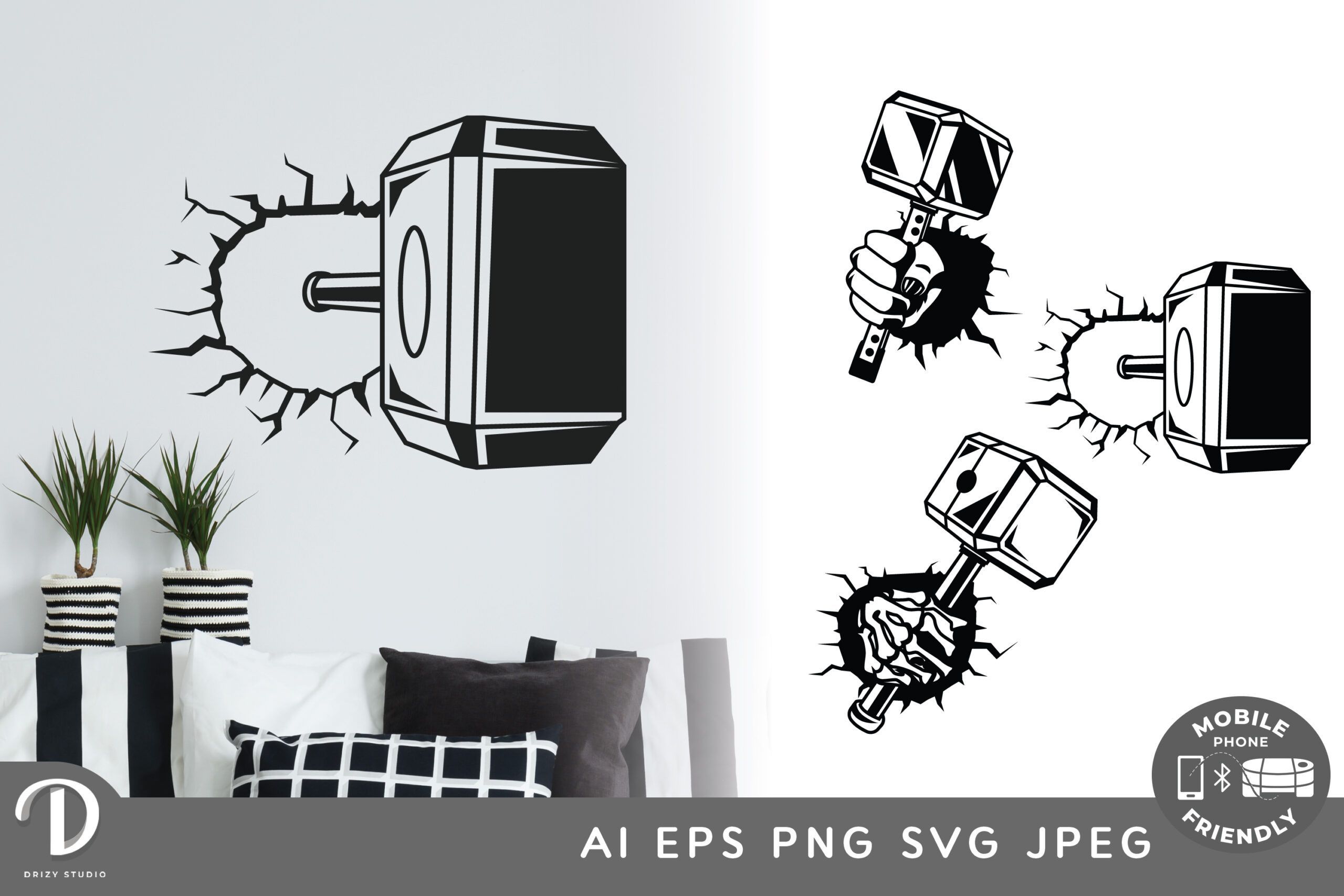 SVG Mjolnir Smashing Wall - Set of 3 - Drizy Studio