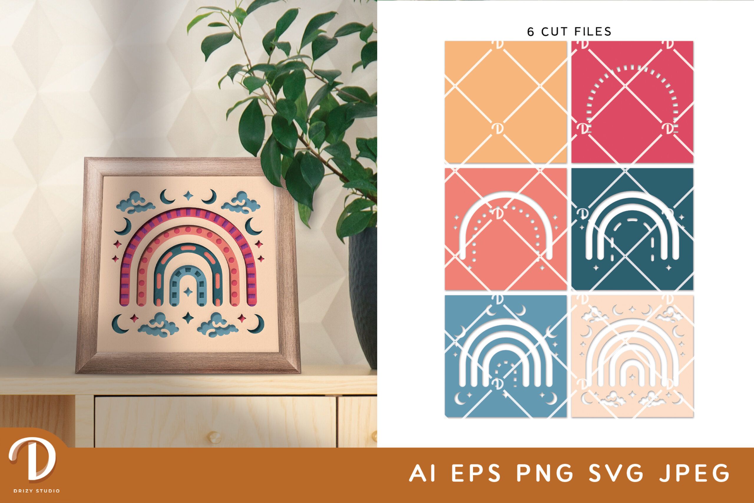 Boho Rainbow Paper Cut Nursery Room 3D Shadow Box Drizy Studio Boho Rainbow Paper Cut Nursery Room 3D Shadow Box Drizy Studio