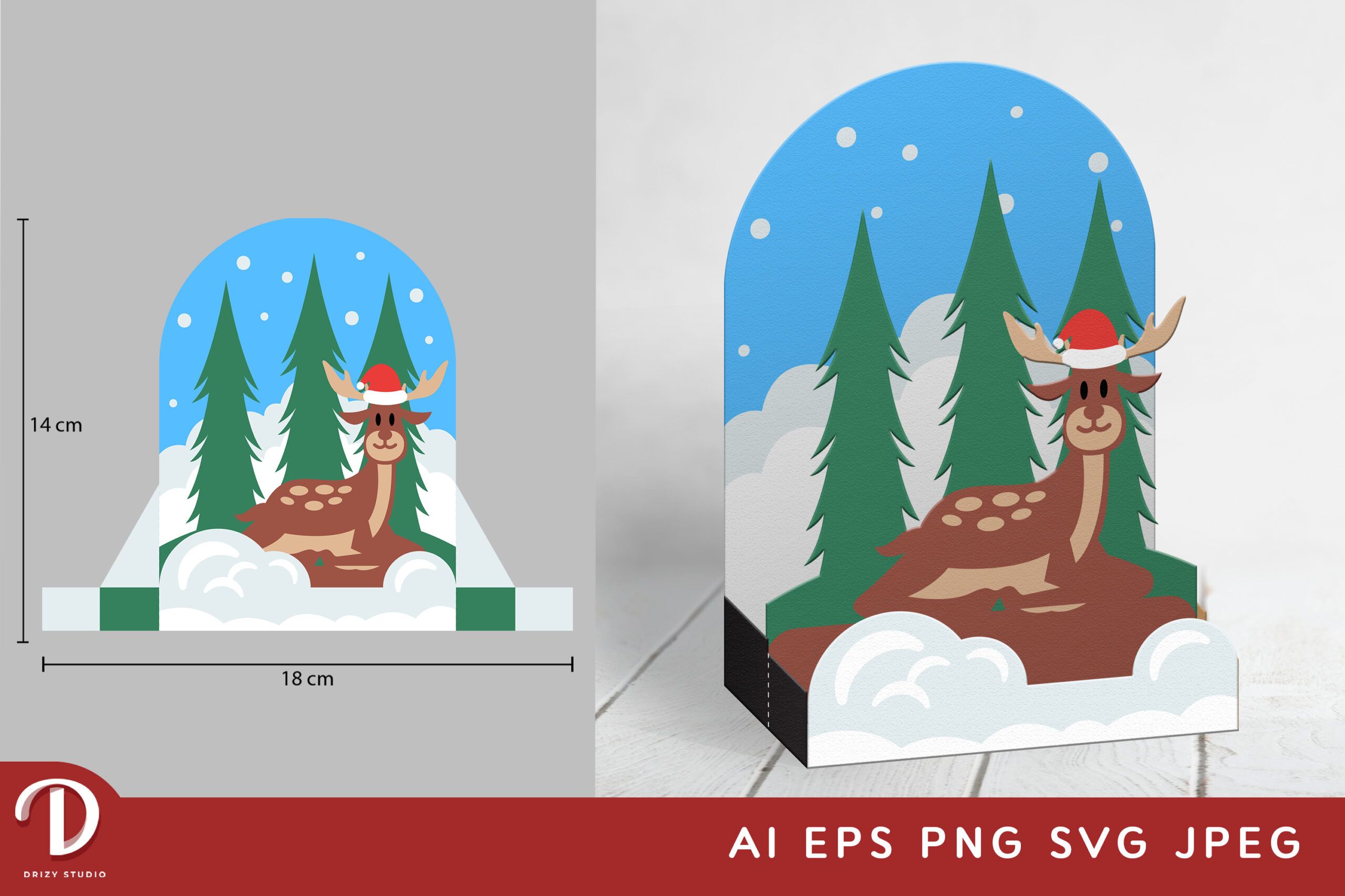 Winter Reindeer Christmas 3D Pop Up Design - Drizy Studio