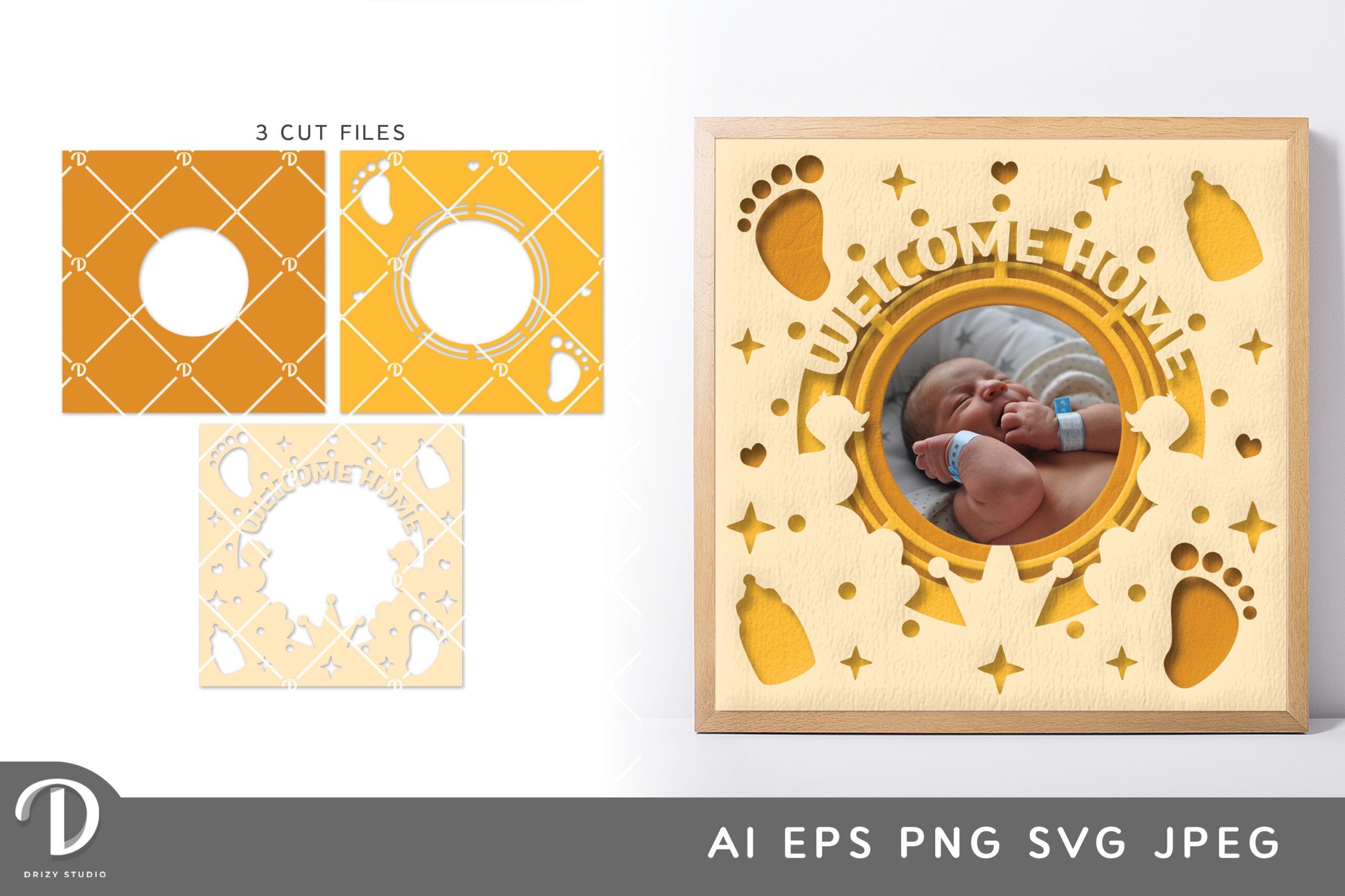 Welcome Home 3D Paper Cut - Baby Photo Frame Paper Cut - Drizy Studio
