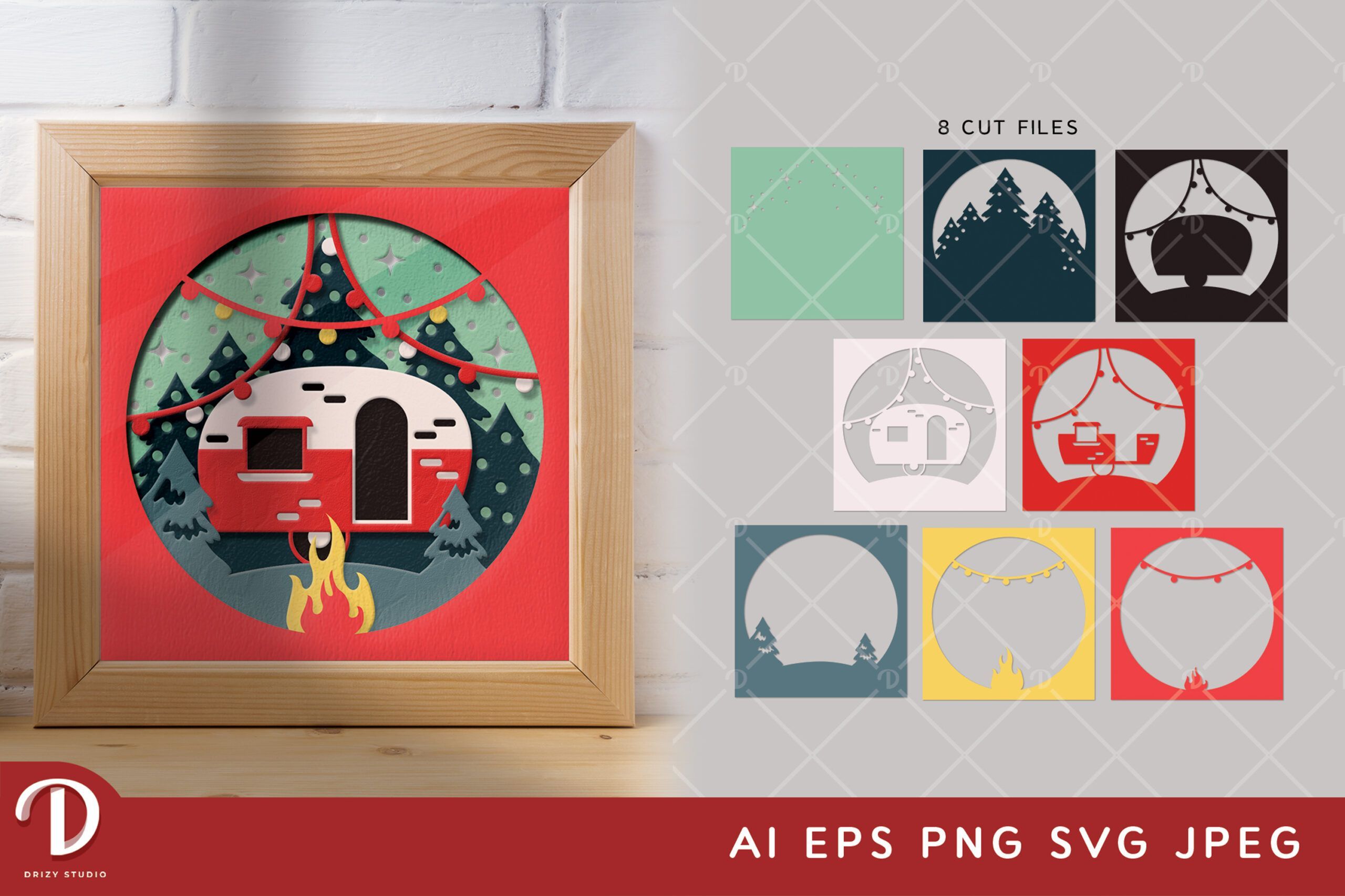 Retro Winter Camp 3D Shadow Box - Christmas Camp SVG - Drizy Studio