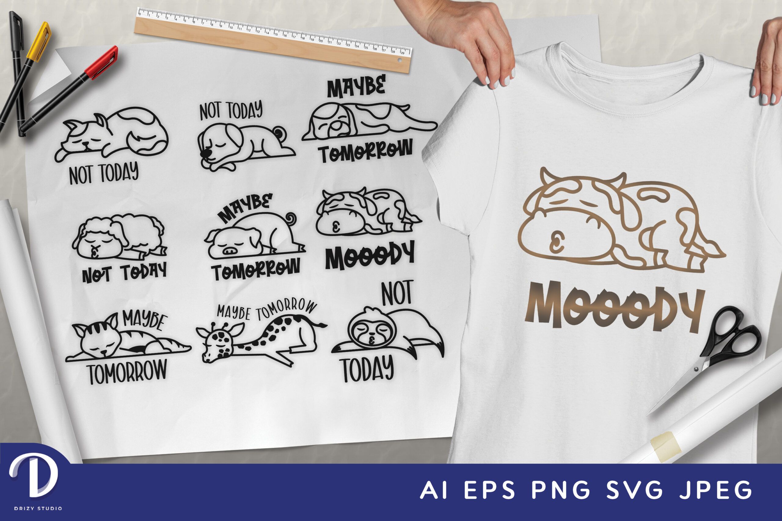 Sleeping Animal SVG Set - Lazy Animal SVG - Drizy Studio