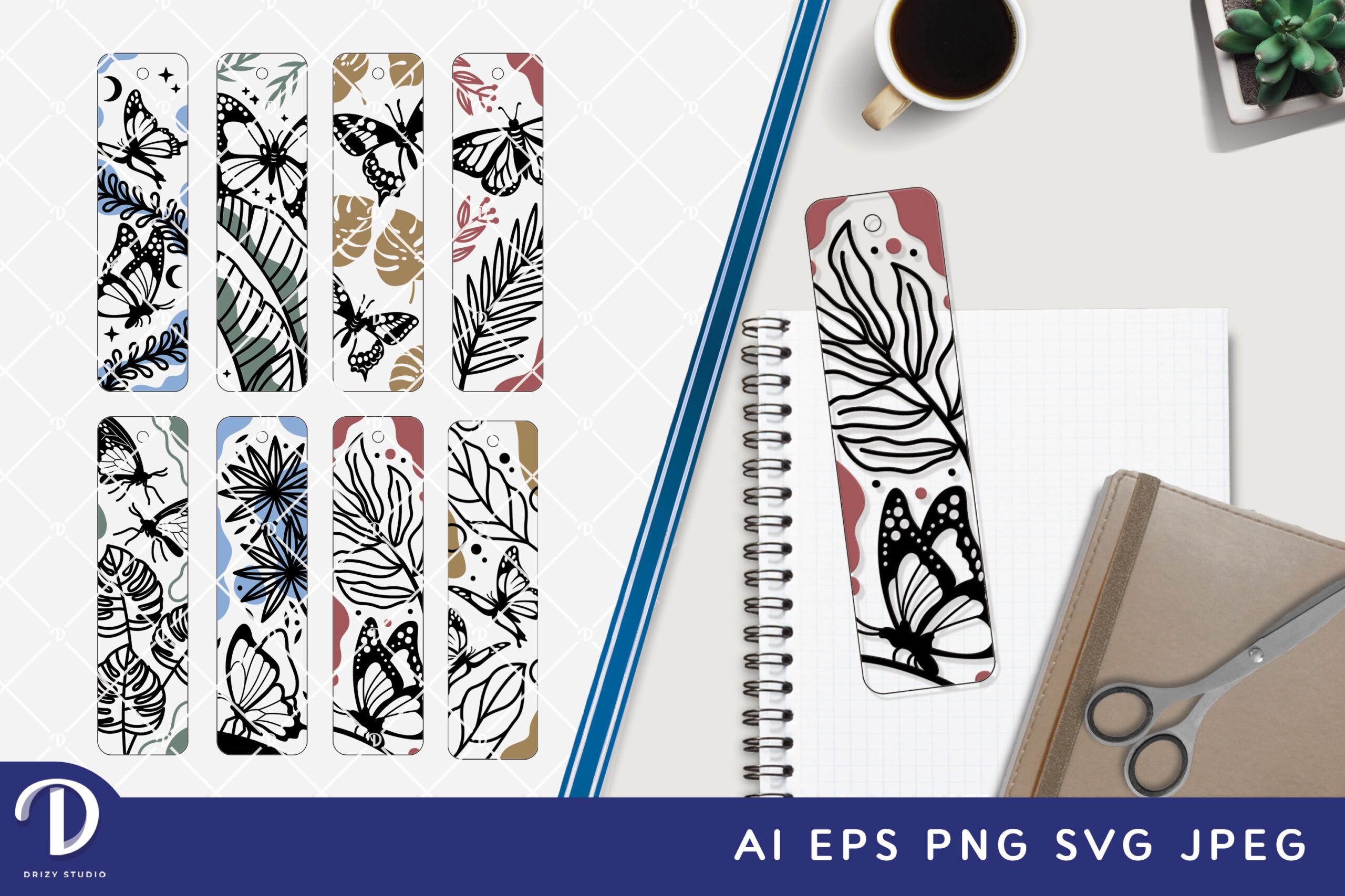 Tropical Leaves Butterfly Bookmark SVG Set Acrylic Bookmark SVG 