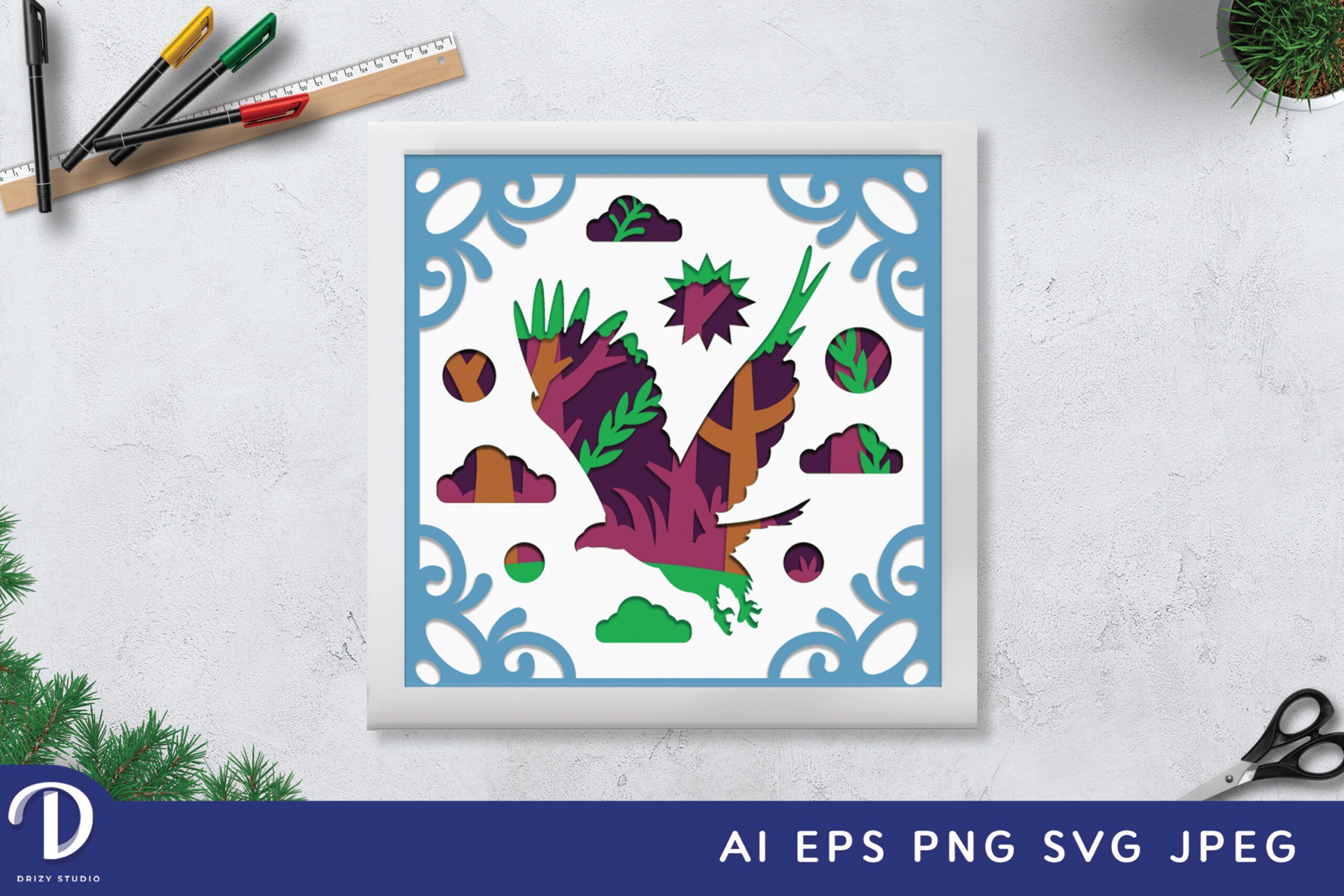 Eagle 3D Layered Paper Cut Shadow Box - Drizy Studio