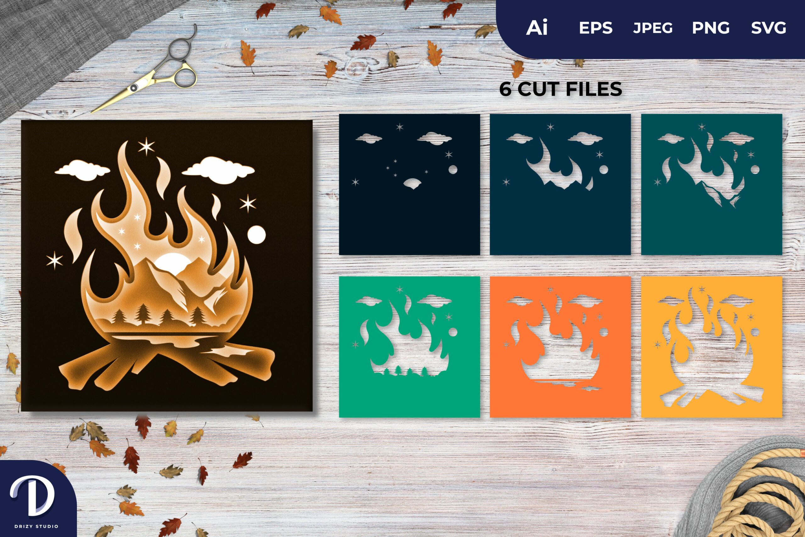 Mountain Bonfire Shadow Box Layered Paper Cut - Drizy Studio