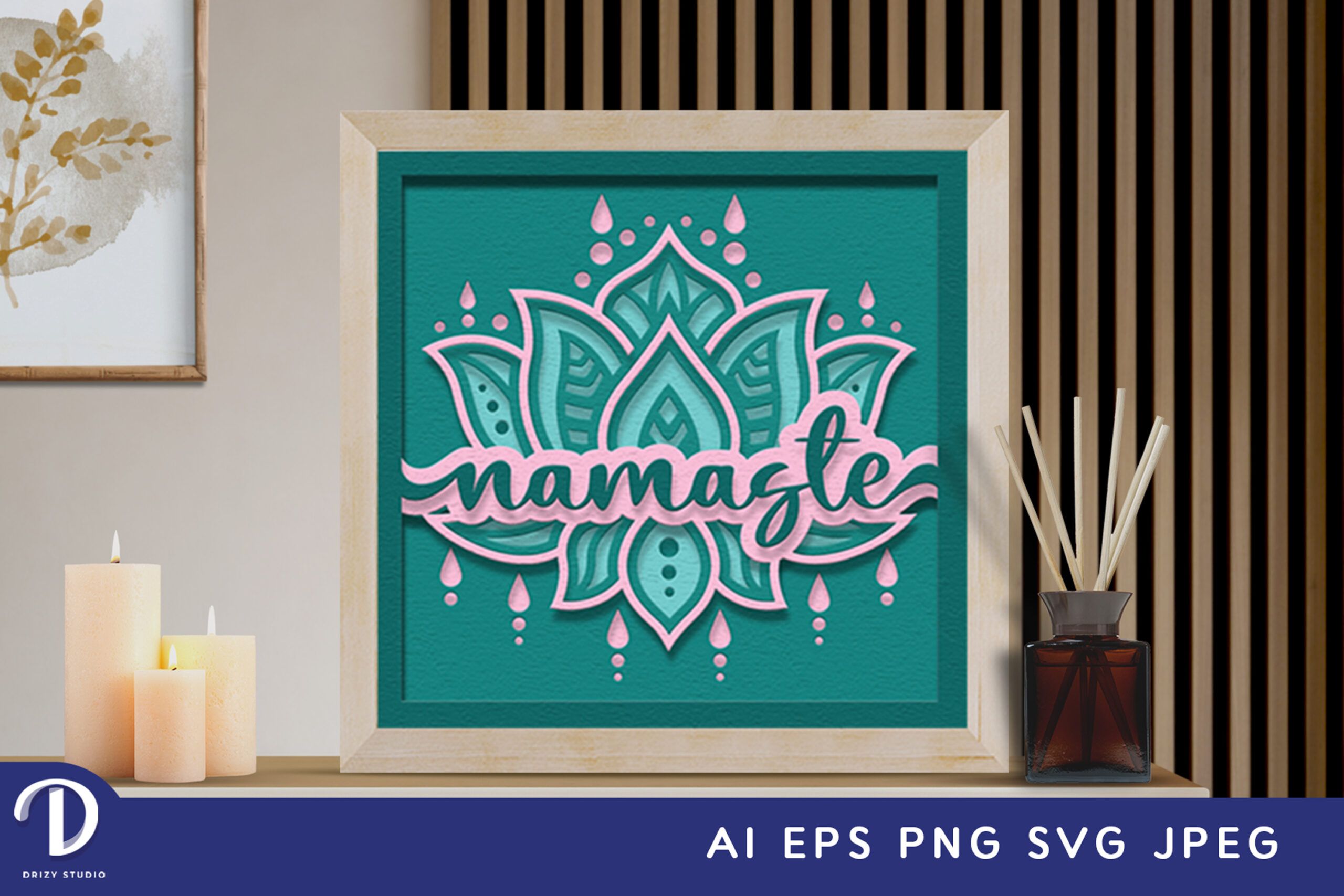 Namaste Lotus Flower 3D Paper Cut - Health Shadow Box - Drizy Studio