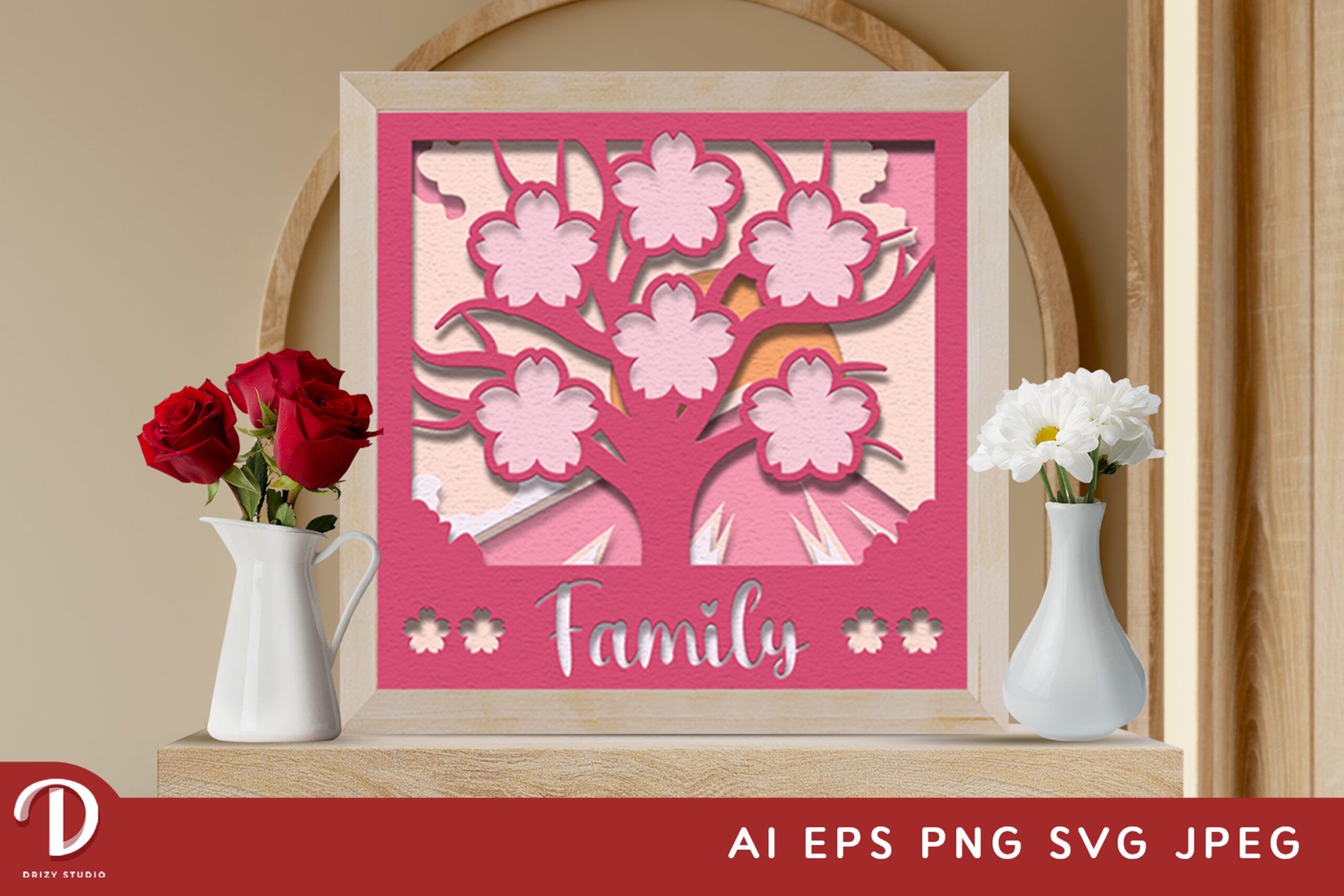 Sakura Family Tree 3D SVG - Family Shadow Box - Drizy Studio