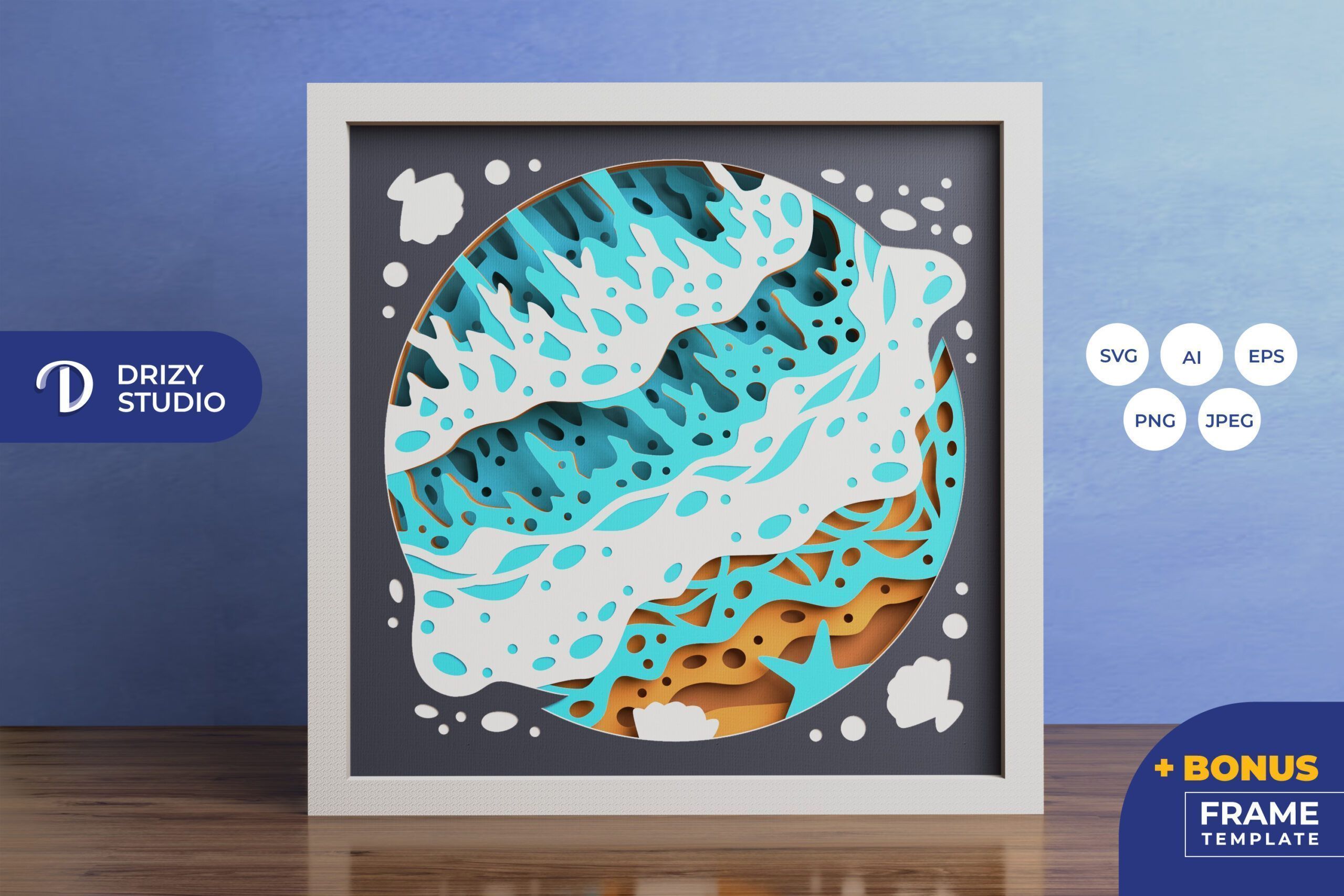 Beach waves Shadow Box - Beach 3D Shadow Box - Drizy Studio