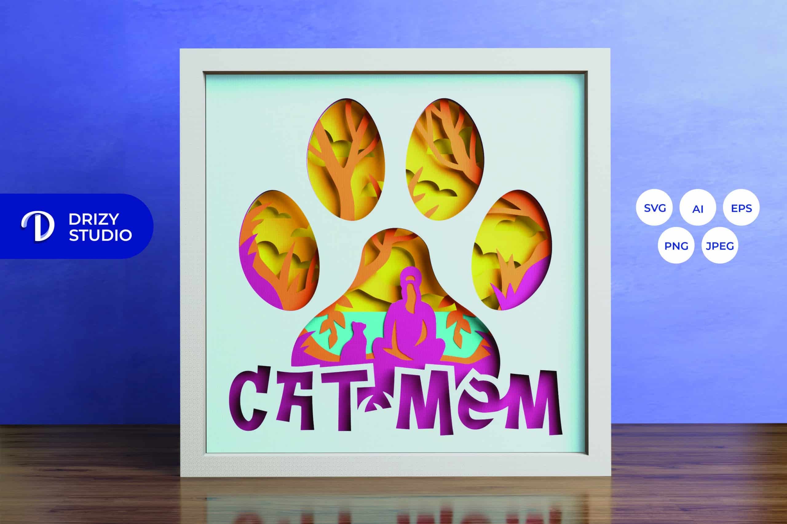 Cat Mom 3D Shadow Box - Cat Paw 3D Shadow Box - Drizy Studio