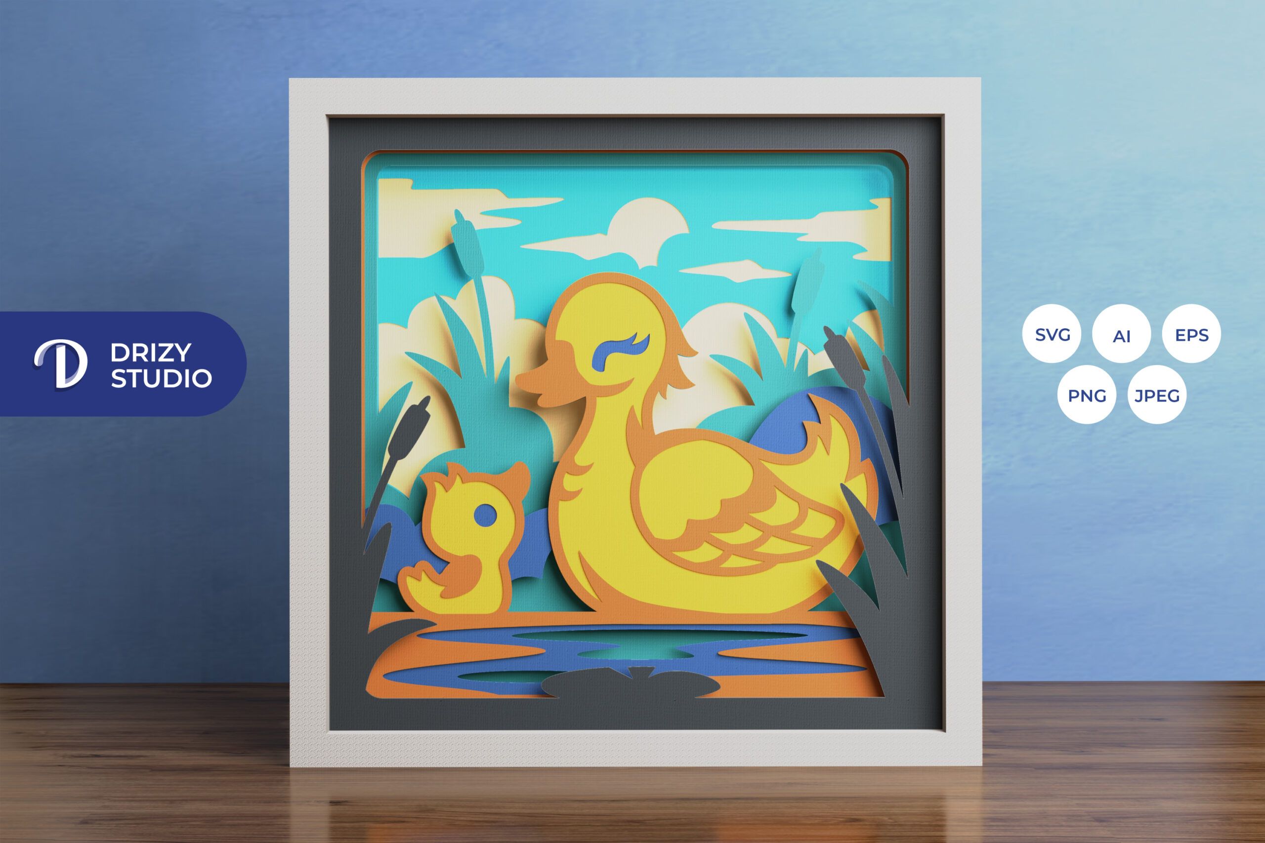 Mama Duck and Duckling 3D Shadow Box - Duck 3D Light Box - Drizy Studio