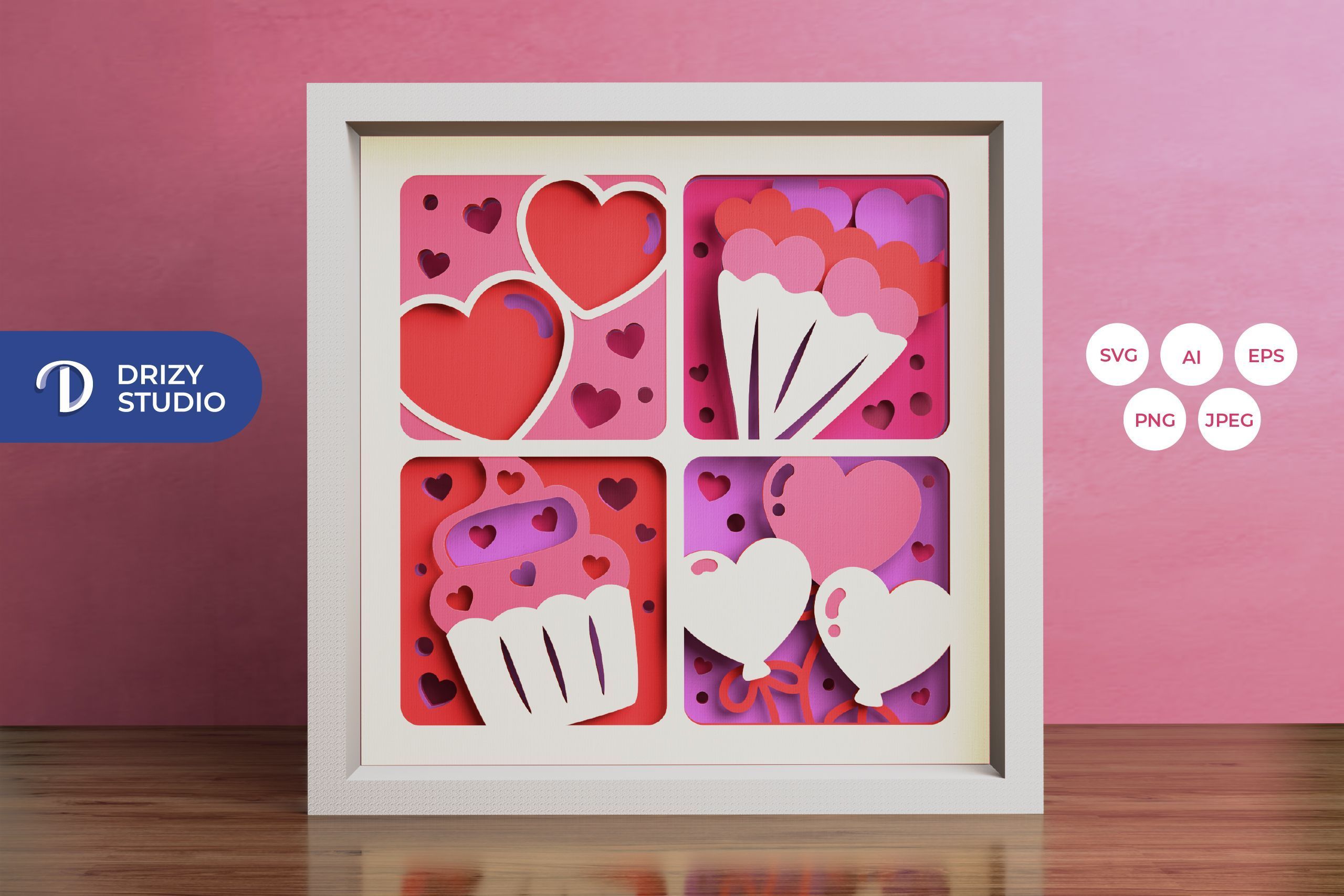 Valentine's Theme 3D Light Box - Valentine's 3D Shadow Box - Drizy Studio