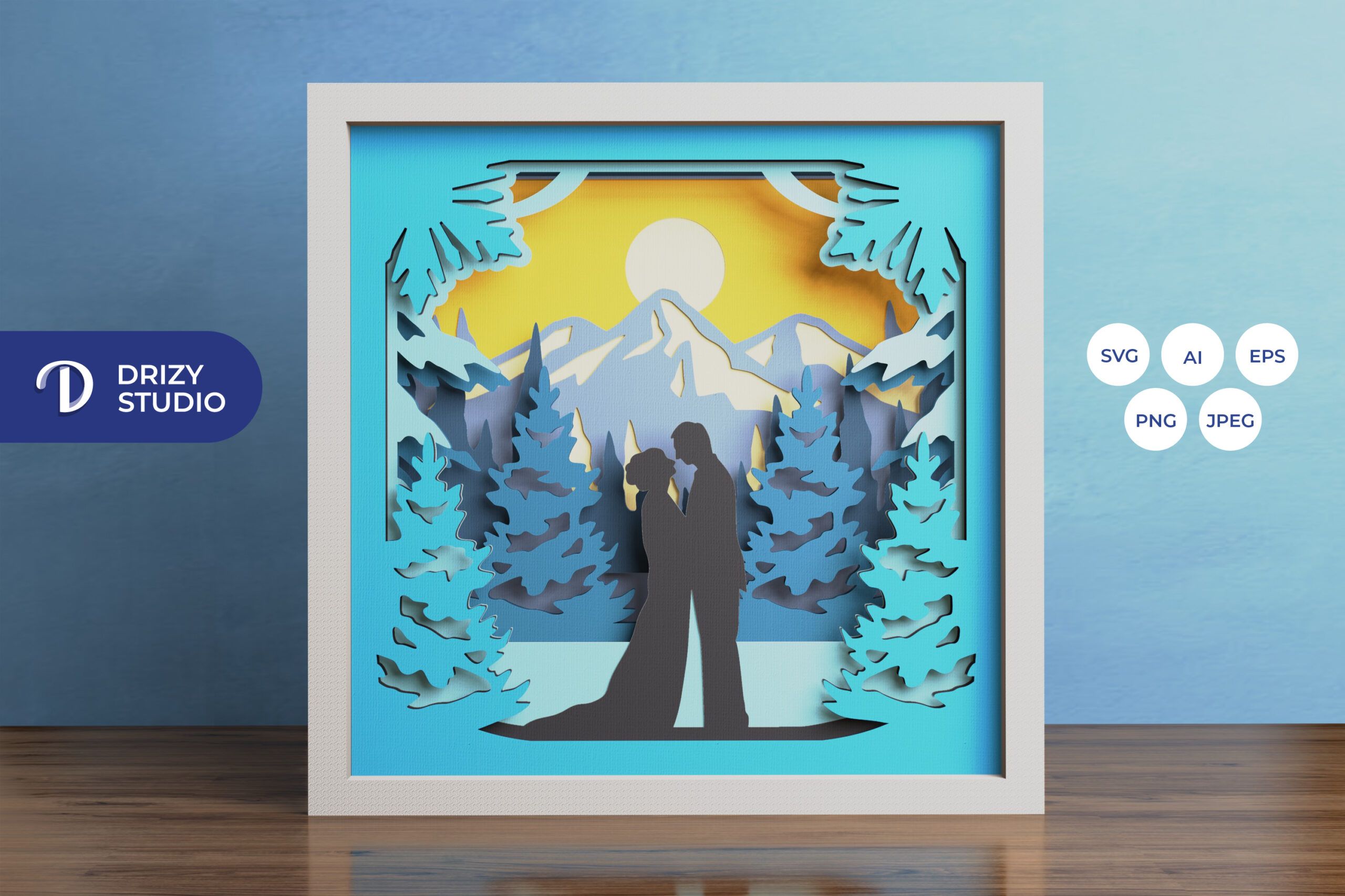 Winter Wedding 3D Shadow Box - Wedding 3D Light Box - Drizy Studio