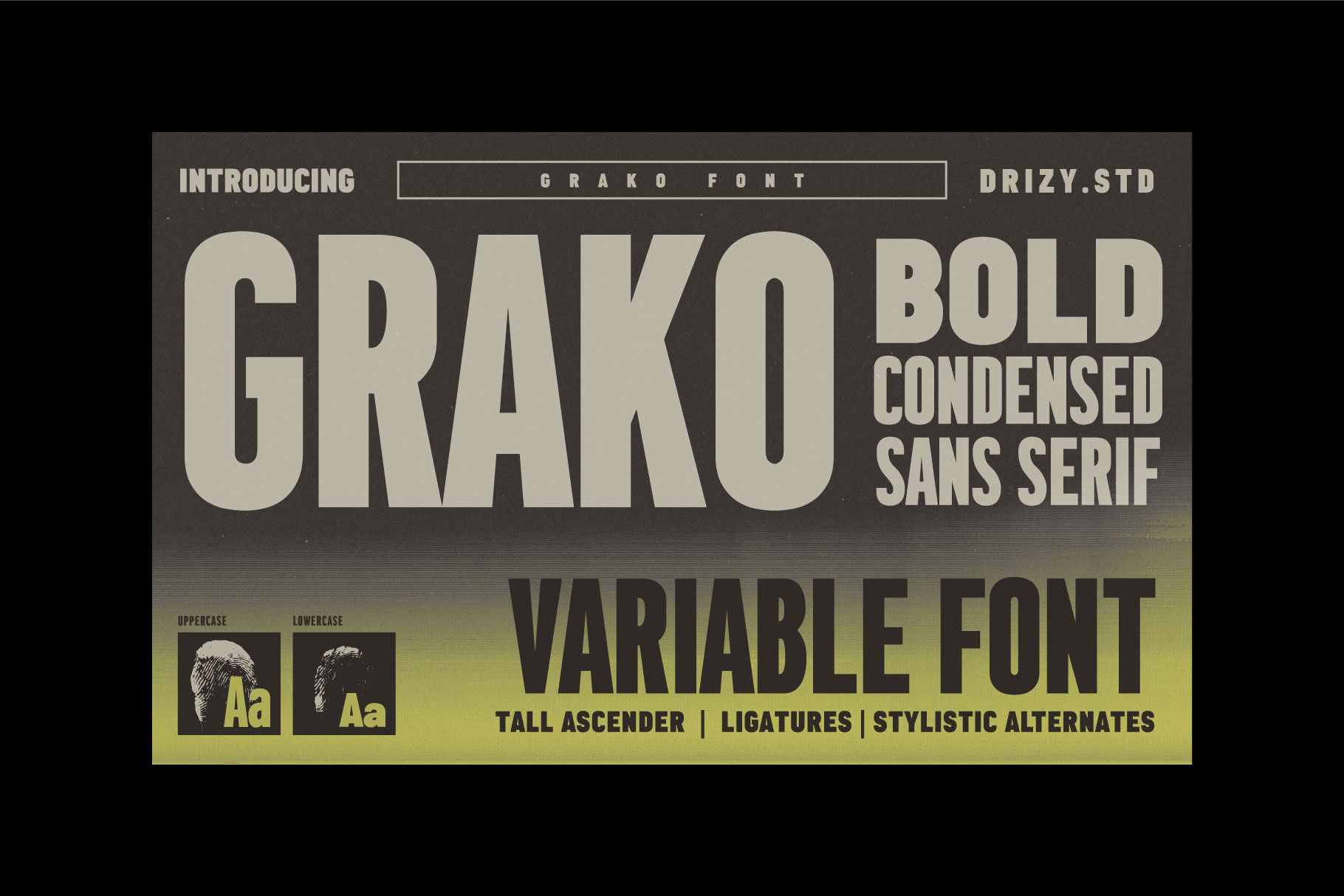 Grako - Bold Condensed Sans Serif Variable Font - Drizy Studio