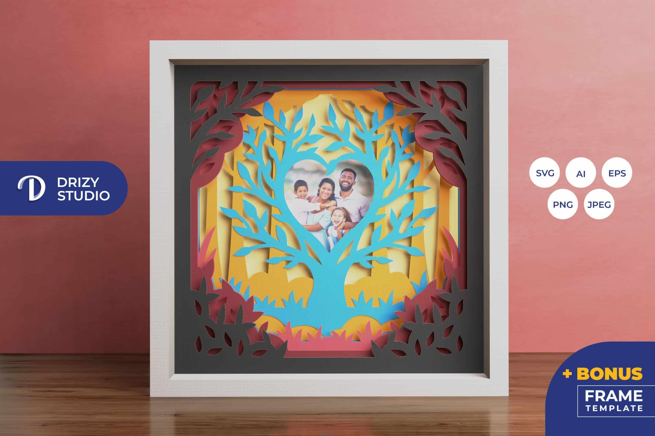 Family Tree Frame 3D Shadow Box - Family Tree Photo Frame 3D SVG ...