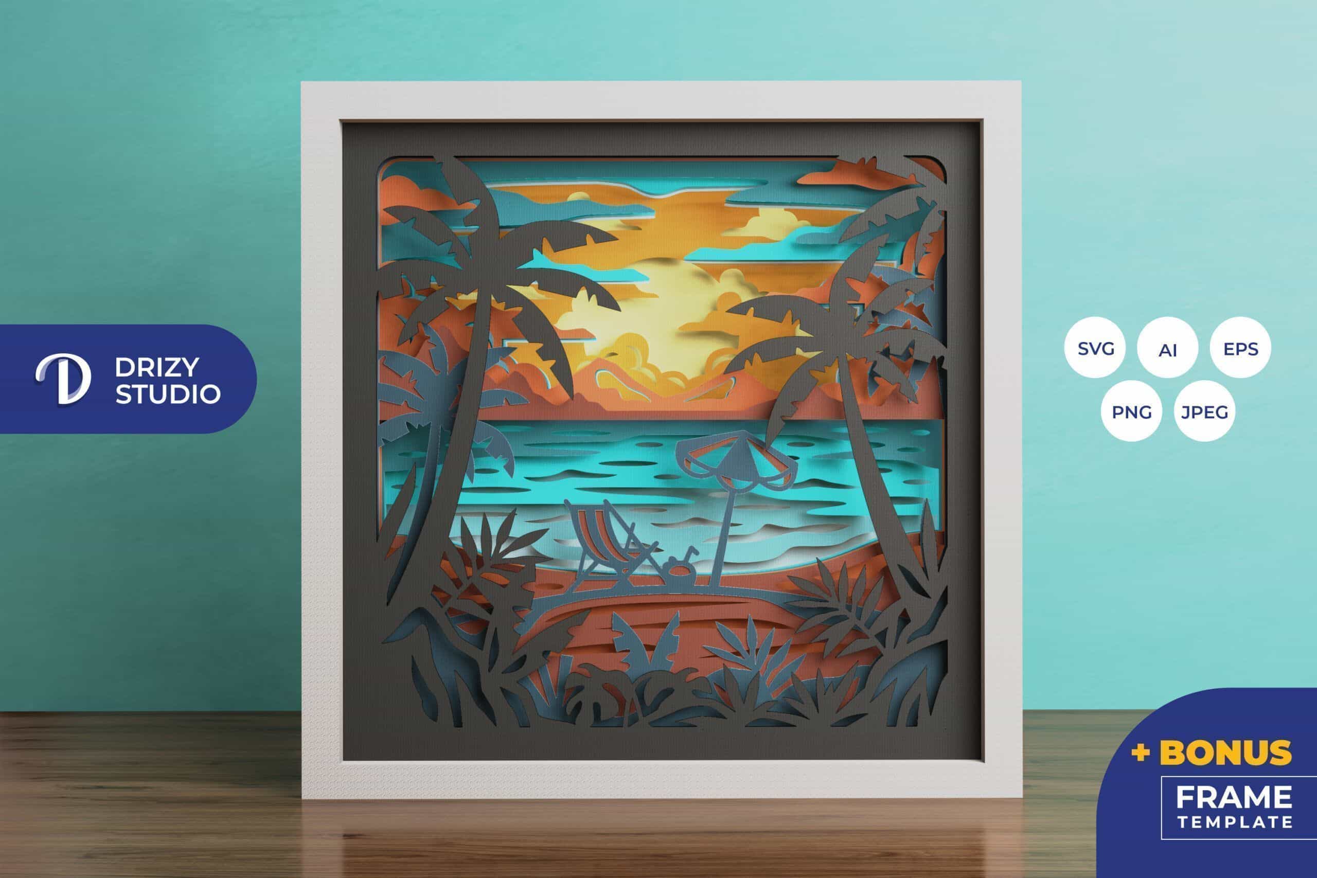 Seaside Serenity 3D Shadow Box - Beach 3D Shadow Box - Drizy Studio