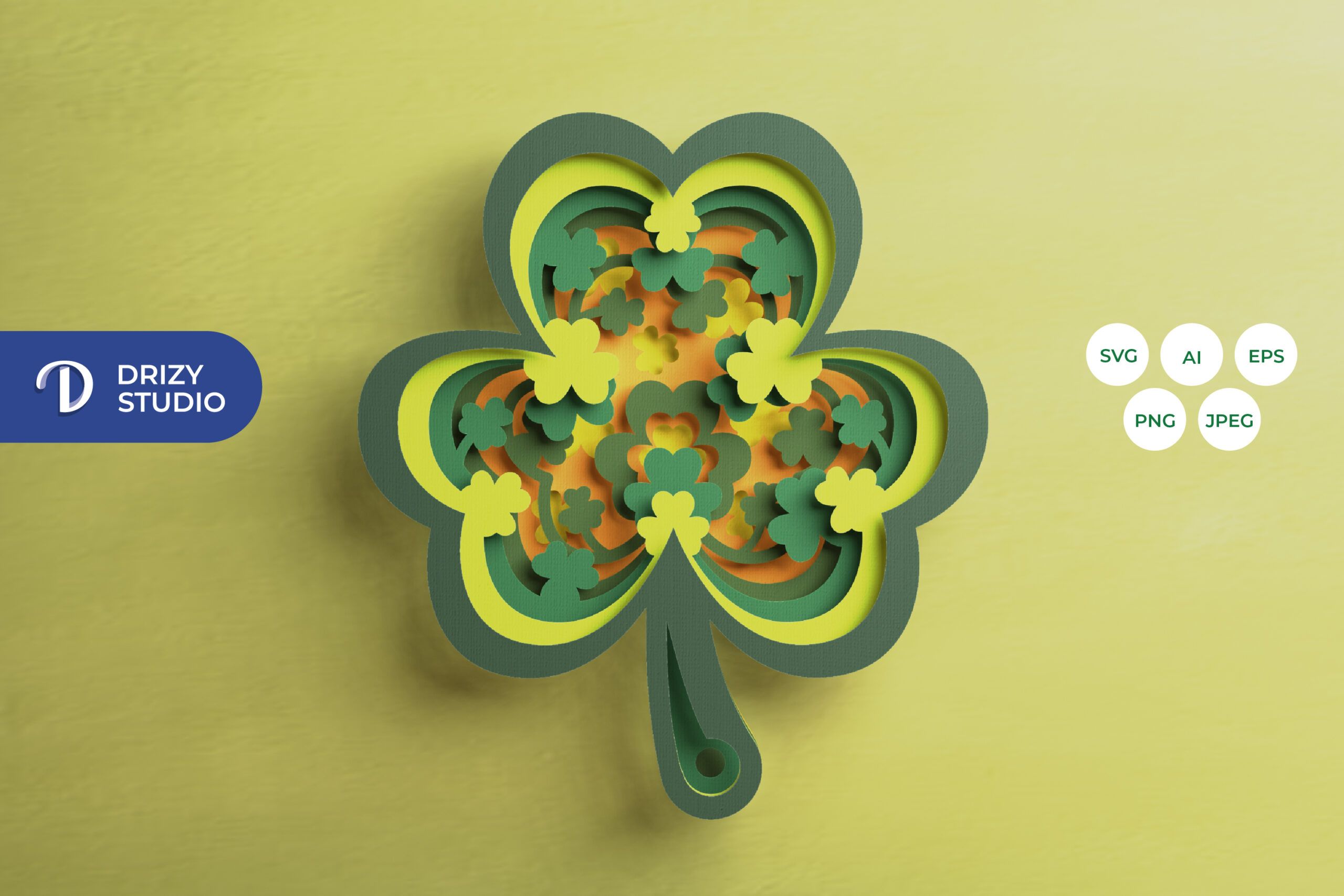 St Patrick Shamrock 3D Layered Paper Cut SVG - Shamrock SVG - Drizy Studio