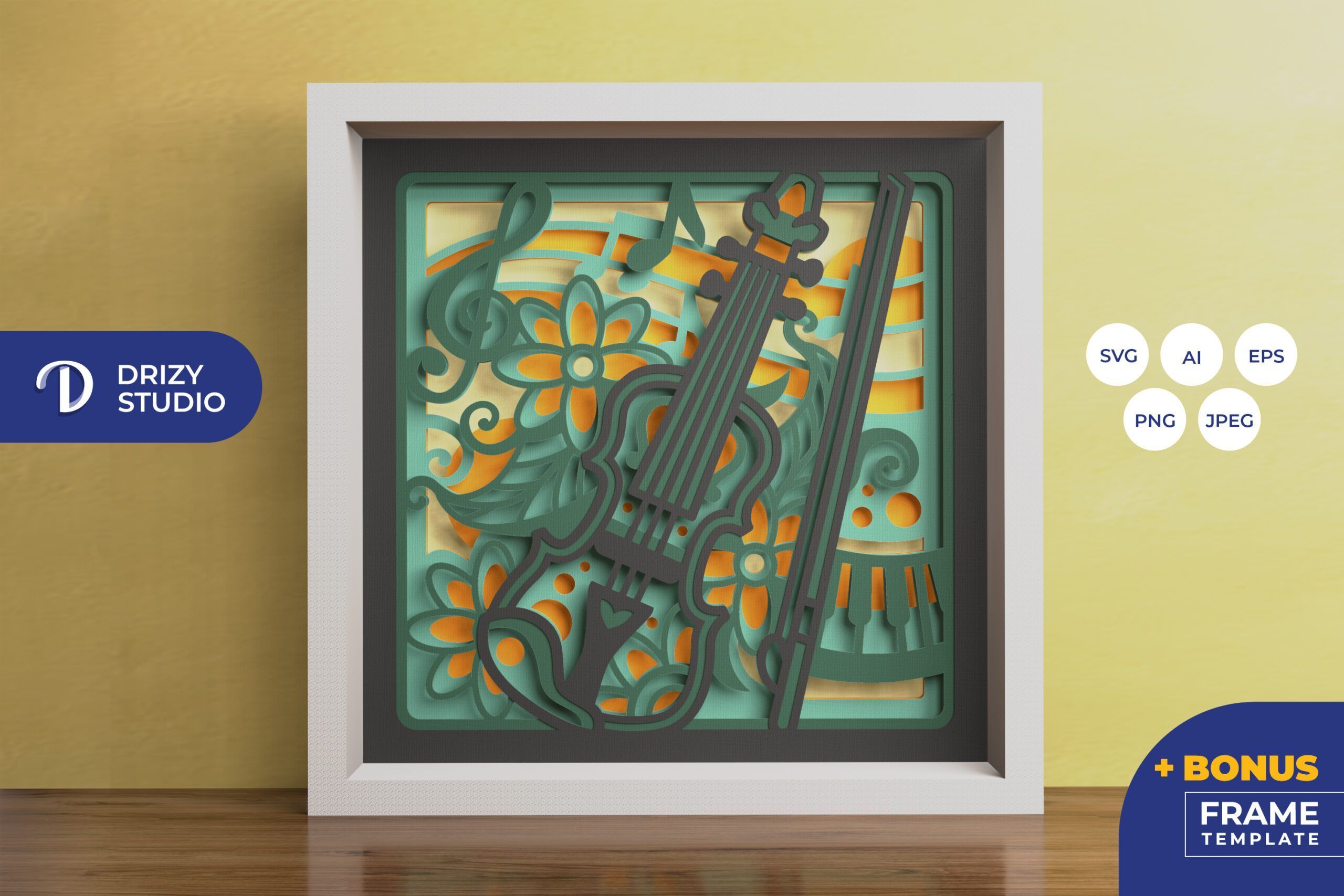 Violin Mandala 3D Shadow Box - Violin 3D Light Box - Drizy Studio
