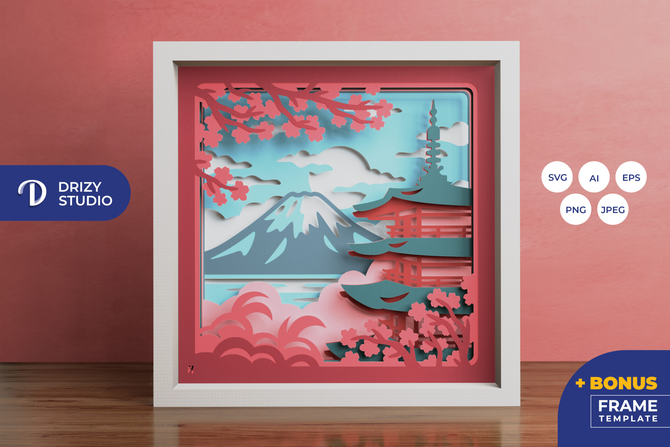 Mount Fuji Japan 3D Shadow Box - Japan 3D Light Box - Drizy Studio