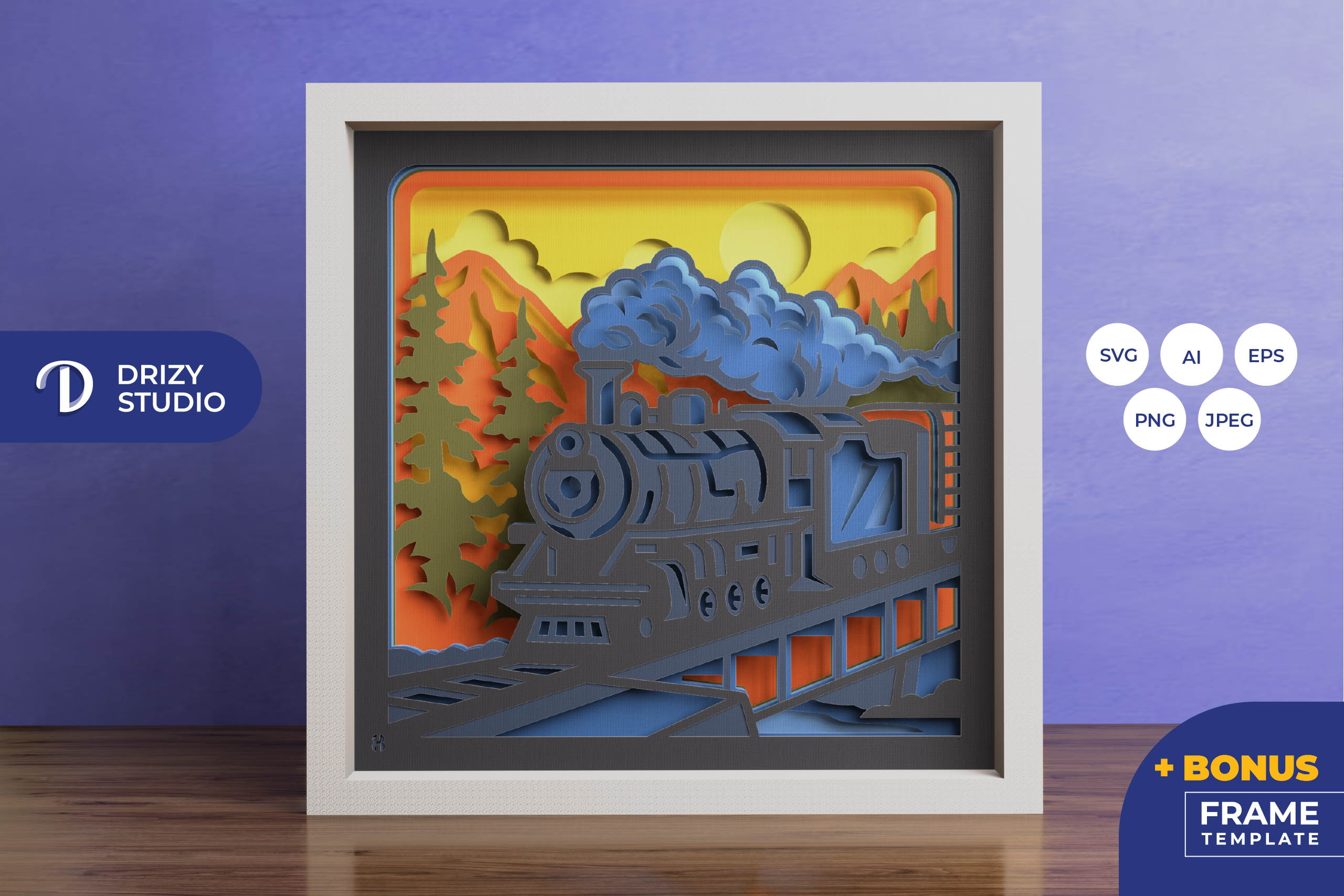 The Train 3D Shadow Box - Train with The View 3D Light Box - Drizy Studio